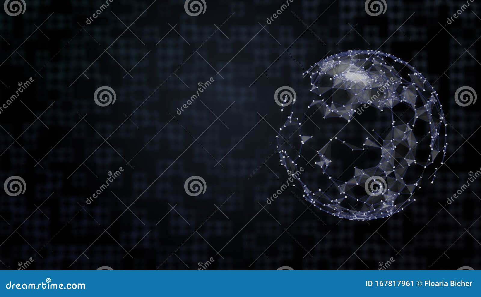 3D Rendered Planet with Plexus Surface Over Squared Background in Blue ...