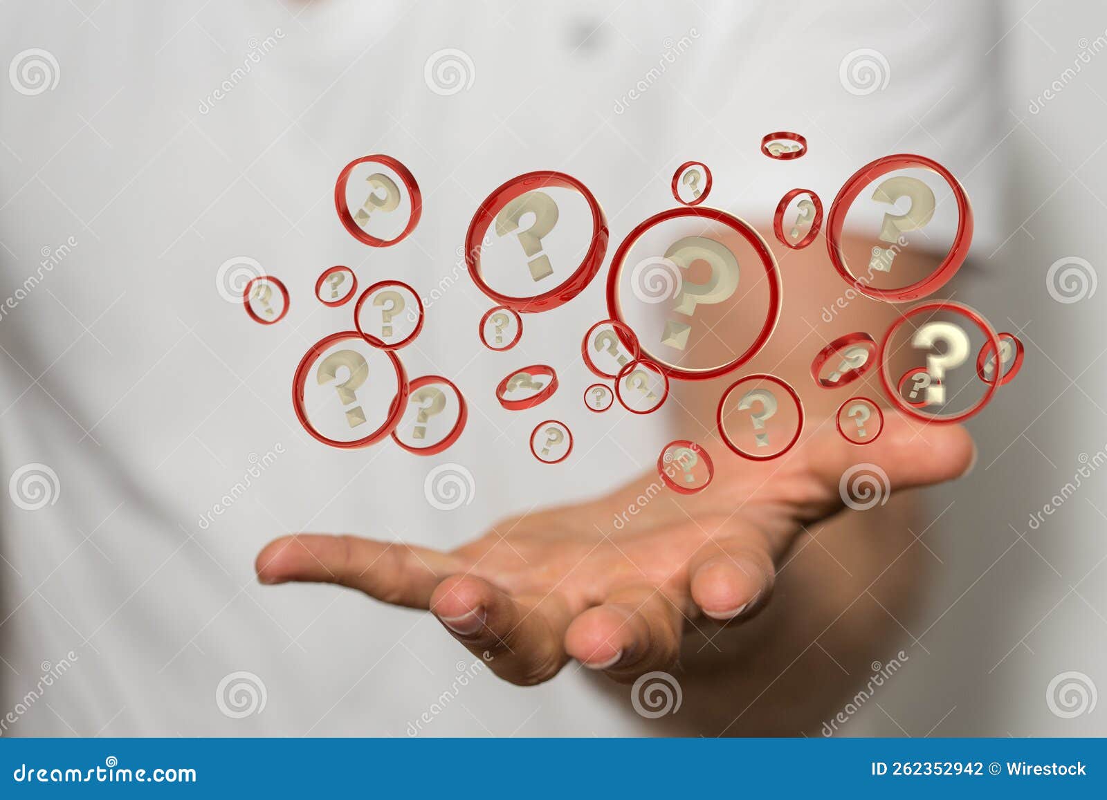 3D Rendered Question Marks Hovering Over a Person S Hand Stock ...