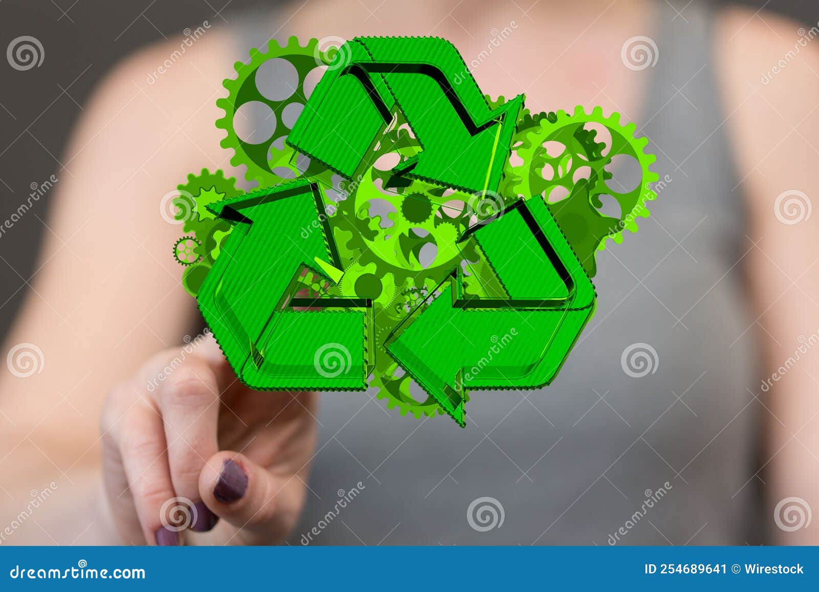 3D Rendered Recycling Icon Hovering in Mans Hand Stock Illustration ...