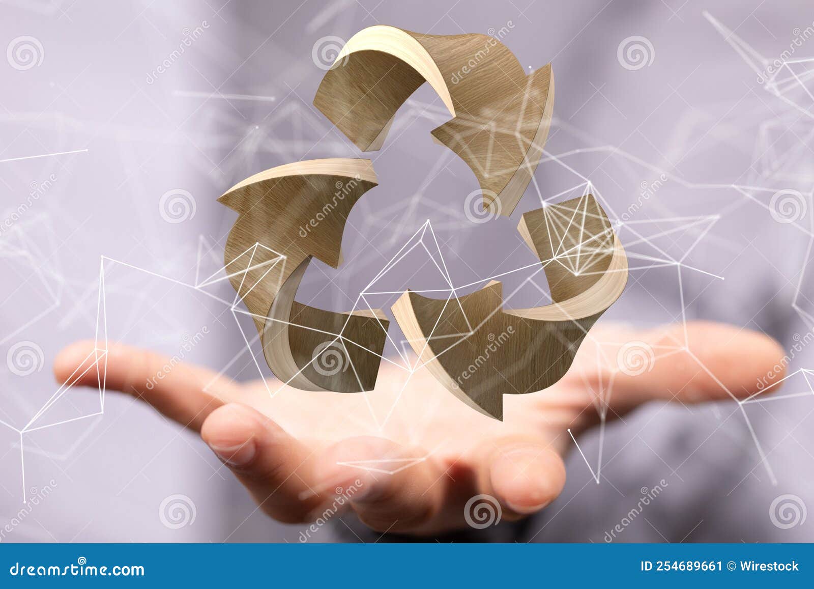 3D Rendered Recycling Icon Hovering in Mans Hand Stock Illustration ...