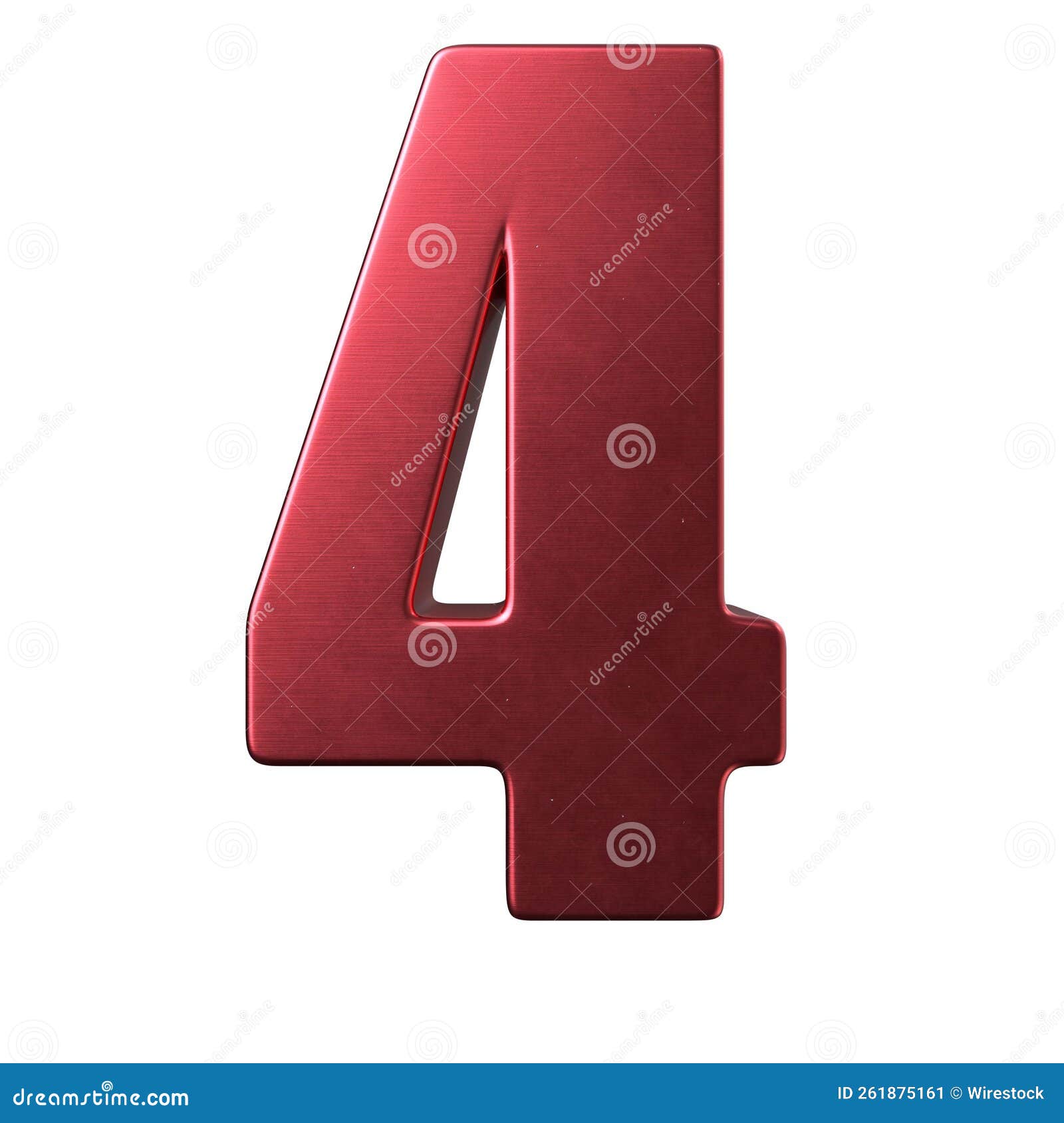 3D Rendered Red Metallic 4 Number Isolated on the White Background ...