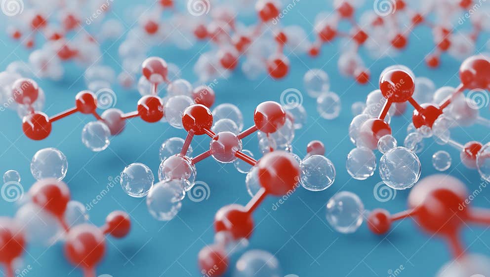 3D Rendered Red Molecules on Blue Background Stock Illustration ...