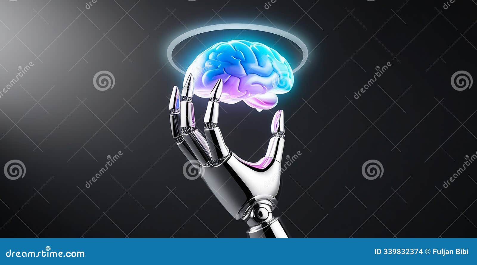 A 3D-rendered Robotic Hand Holding a Glowing Brain, Showcasing the ...