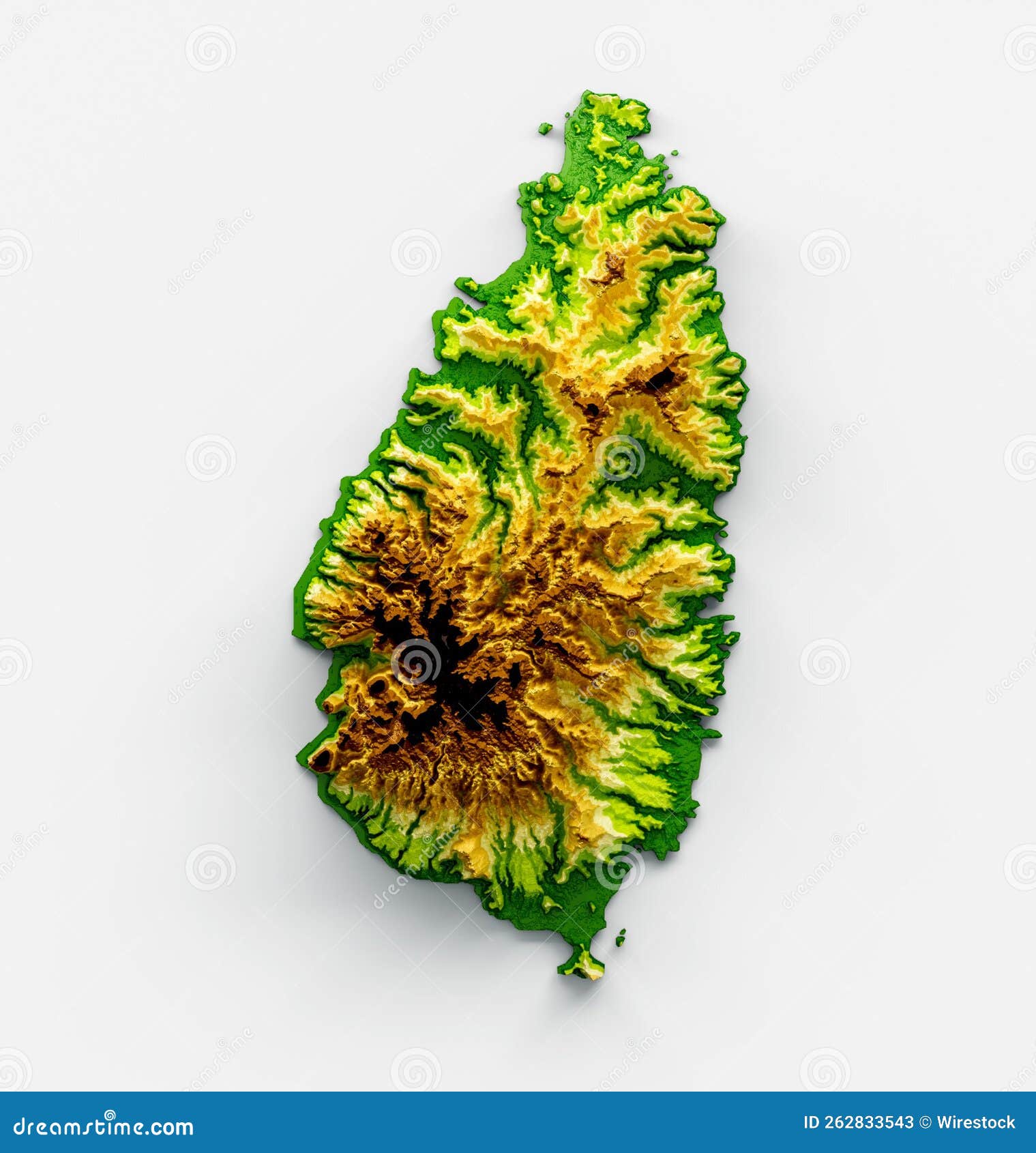 3D-rendered Saint Lucia Shape Map with Shaded Relief Isolated on a ...