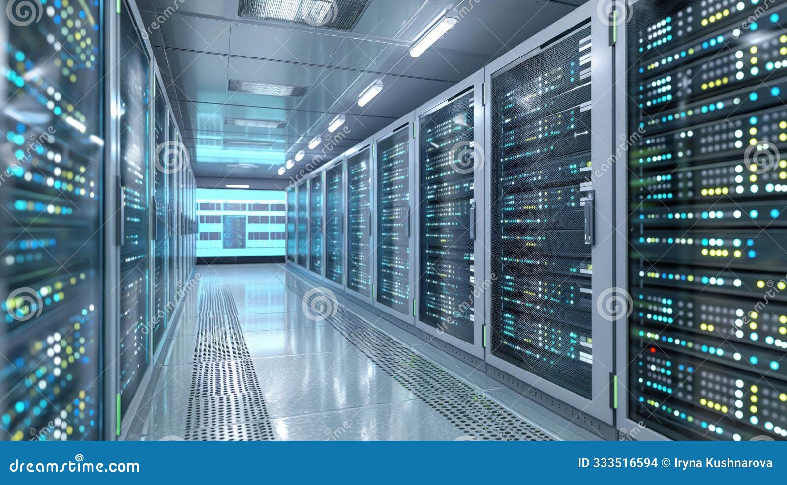 3D Rendered Server Room Data Center with Multiple Rows of Computer ...