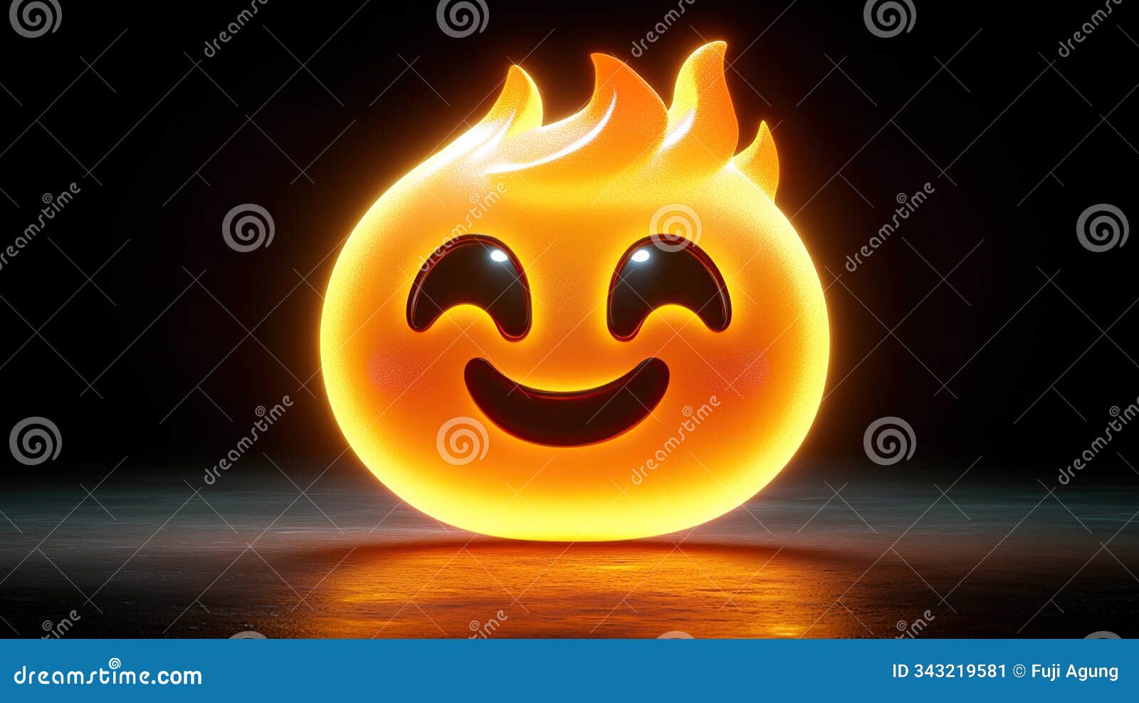 A 3D Rendered Smiley Face Emoji with Flames on Its Head, Glowing ...