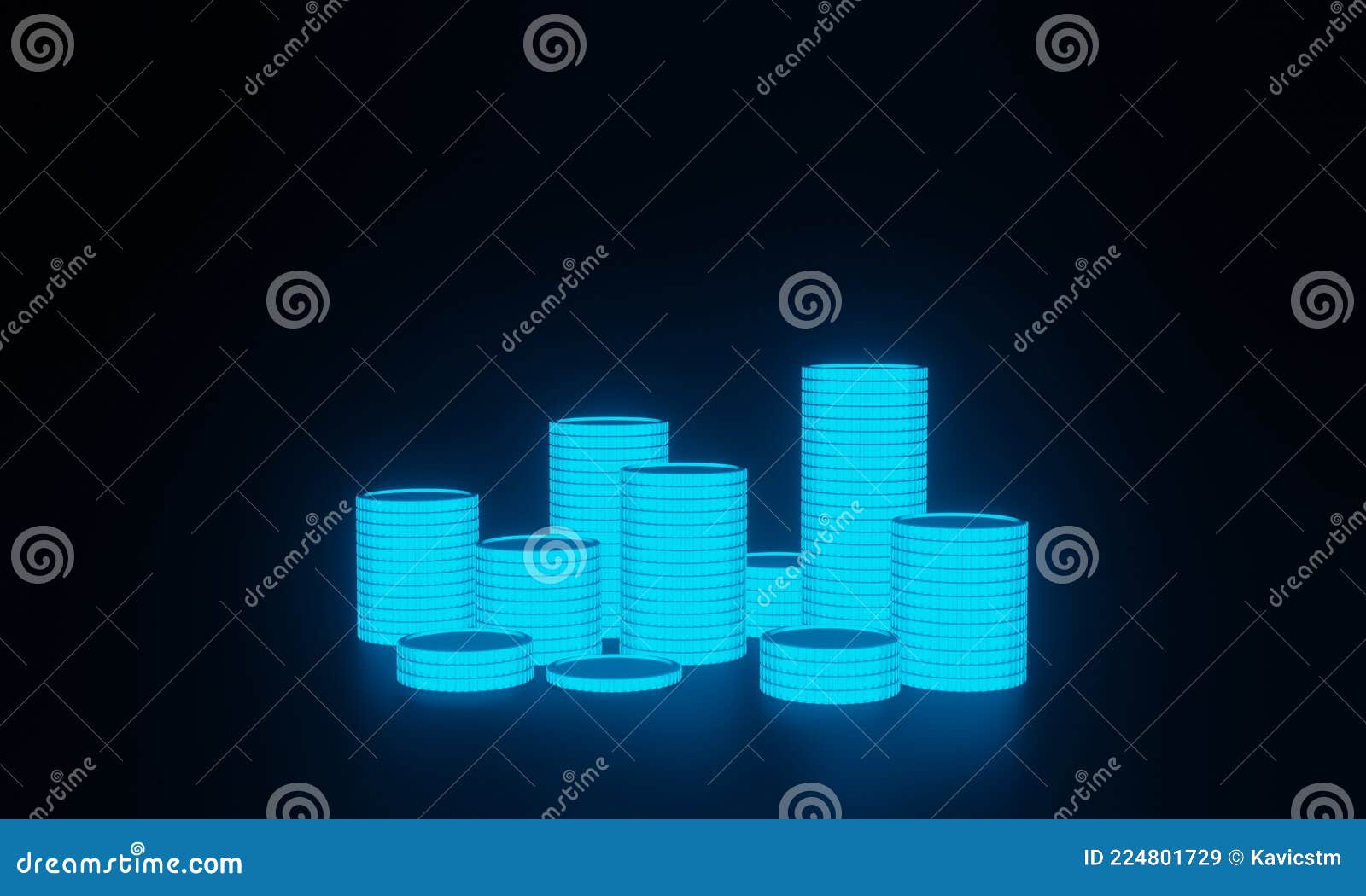 3D Stack of Coins on Black Background Stock Illustration - Illustration ...