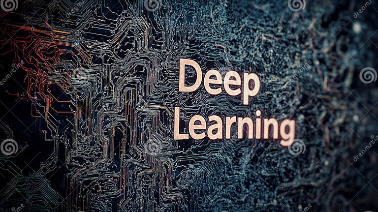 A 3D-rendered Text Reading "Deep Learning" in a High-tech, Networked ...