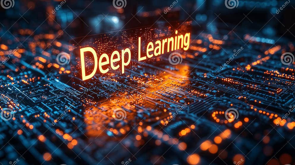 A 3D-rendered Text Reading "Deep Learning" in a High-tech, Networked ...
