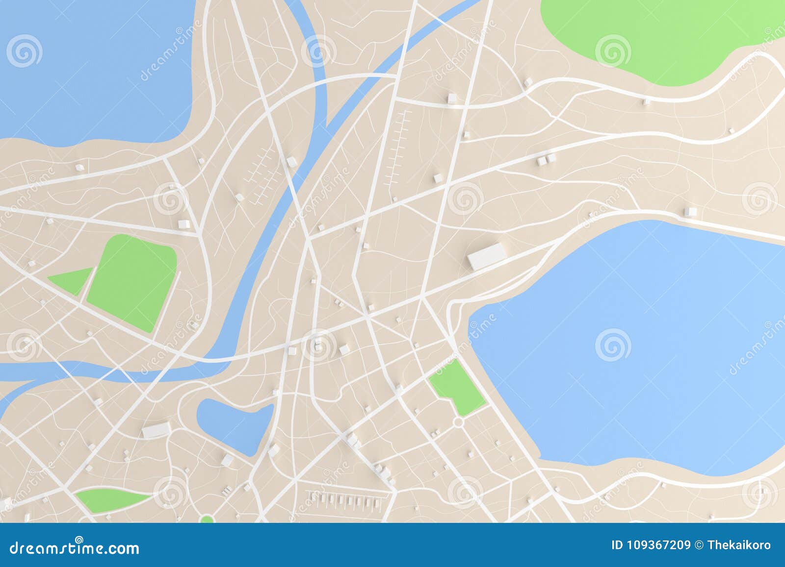 3D Rendered Top View of City Map with Road Building River 3D Ill Stock ...