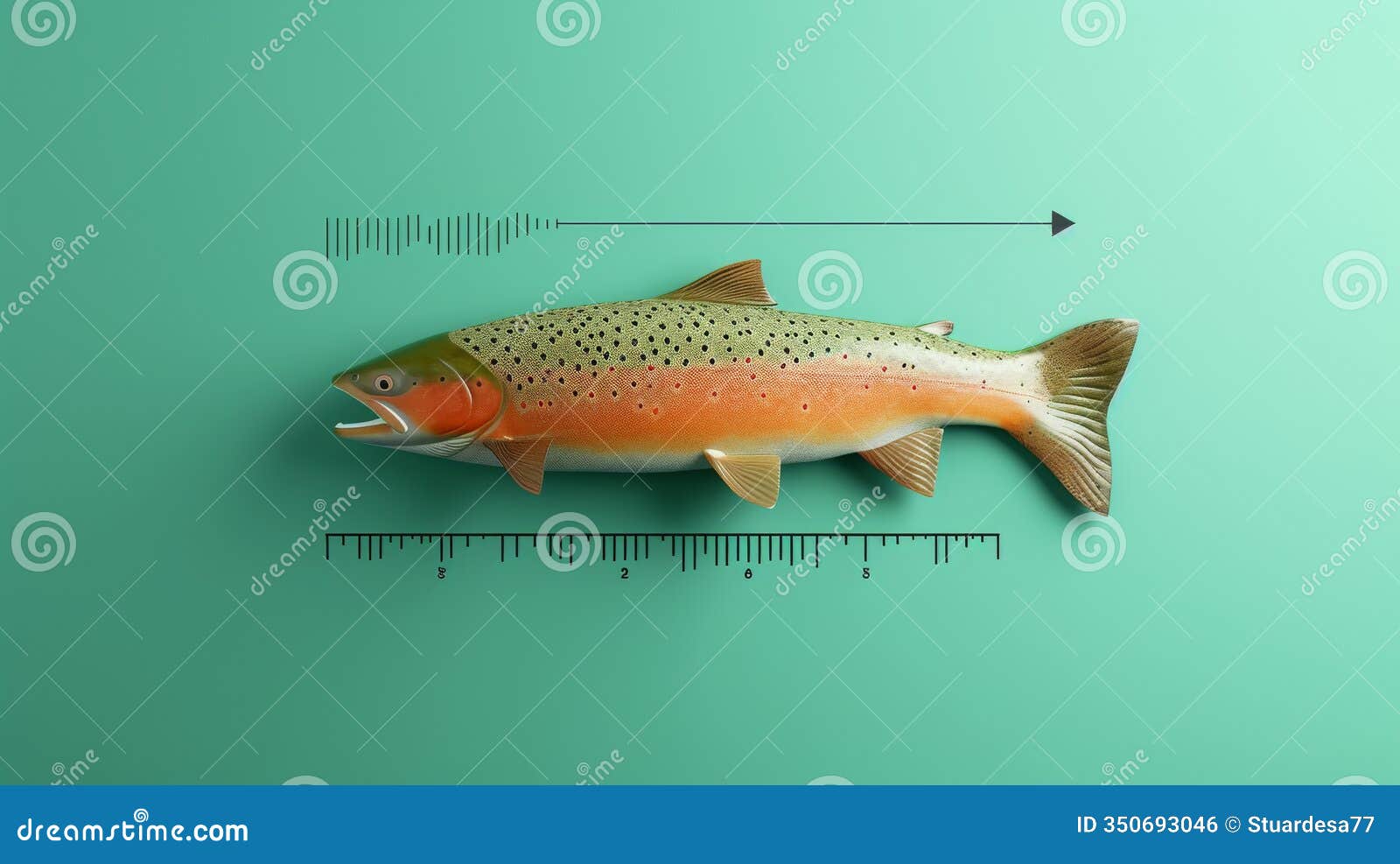 3D Rendered Trout with Measurement Scale and Sound Wave Visualization ...