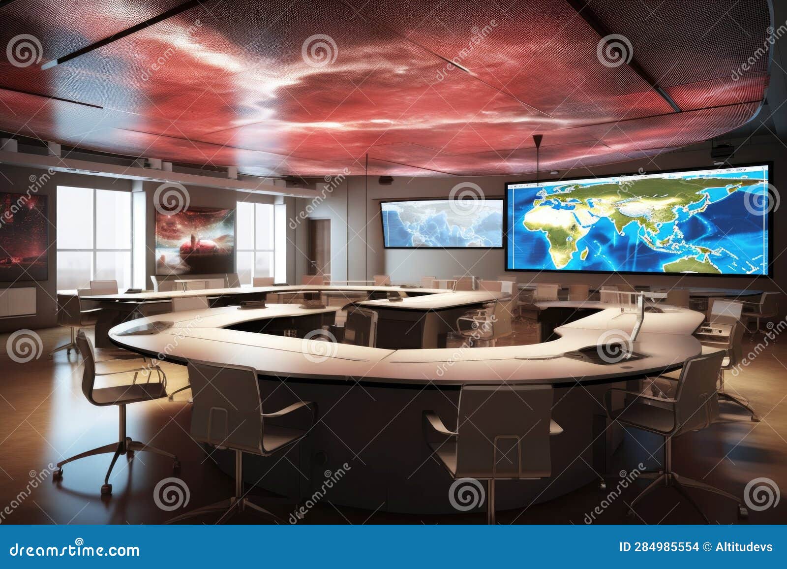 3d-rendered Virtual Conference Room with Touchscreen Tables Stock ...
