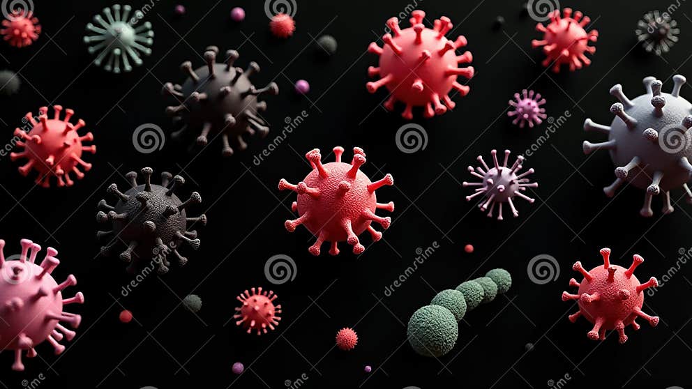 3D Rendered Viruses on Black Background. Stock Illustration ...