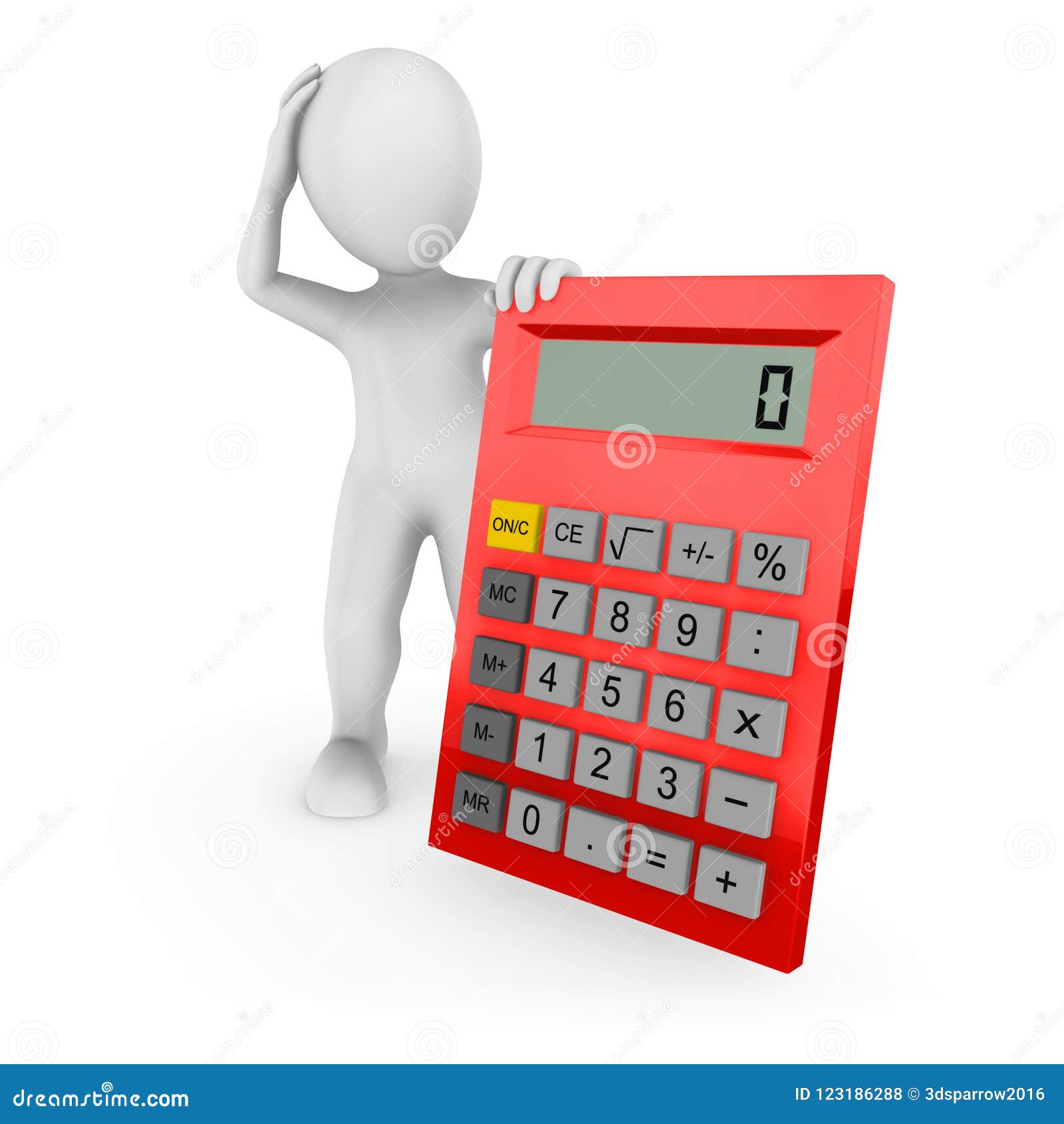 3d Rendered White Human with the Big Red Calculator. Stock Illustration - Illustration of ...