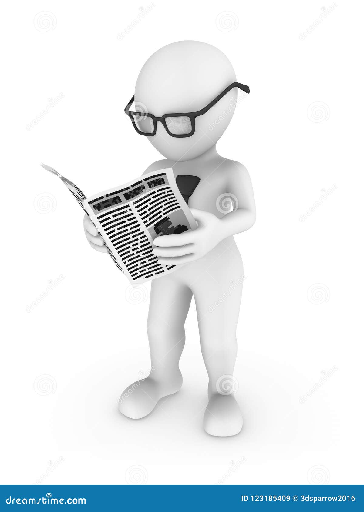 3d Rendered White Human with the Newspaper Stock Illustration ...