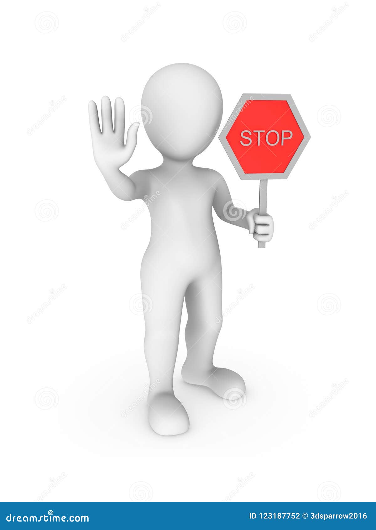 3d Rendered White Man Shows Stop Sign. Stock Illustration ...