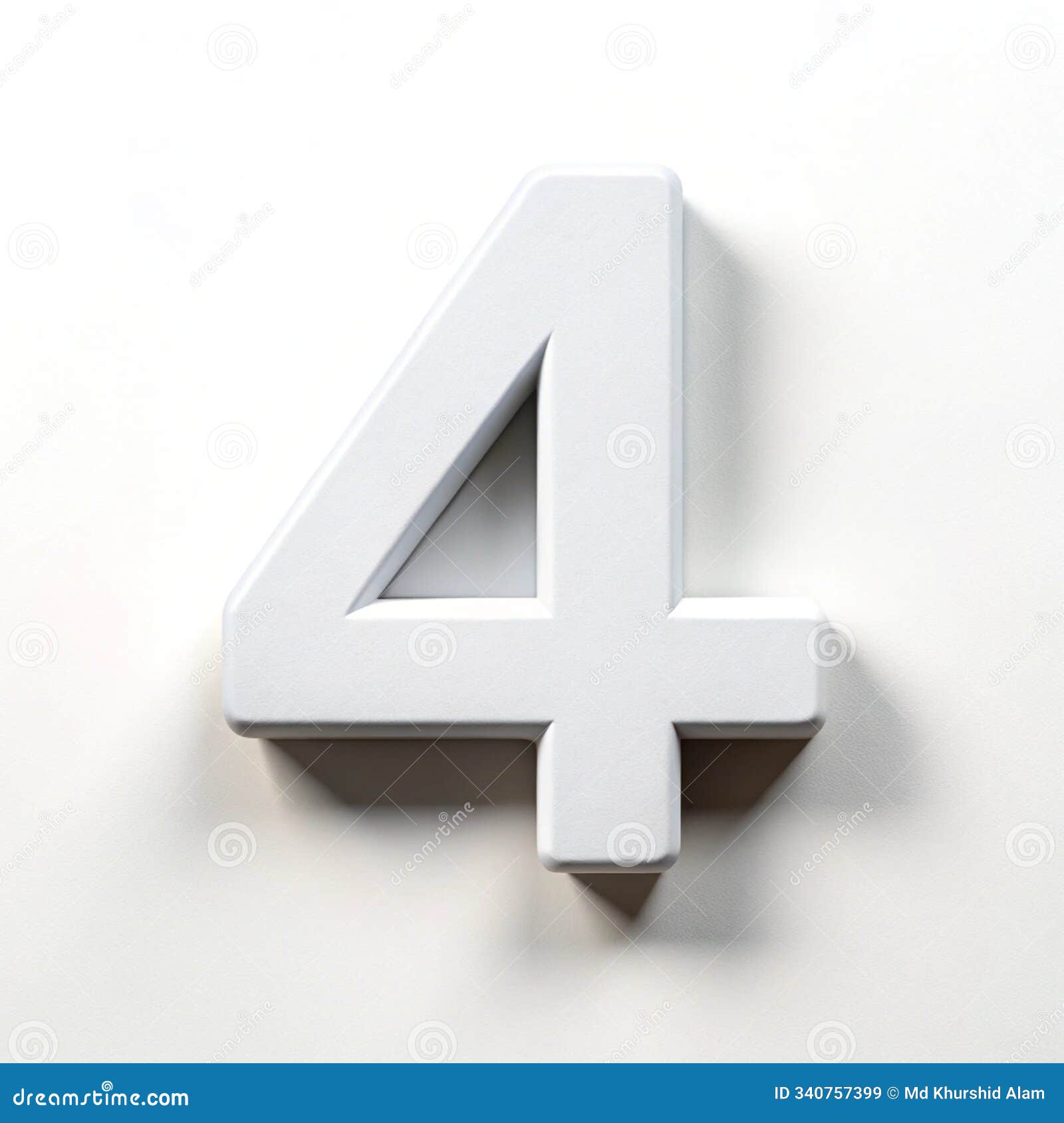 3D-rendered White Number Four on a Clean White Background with Soft ...