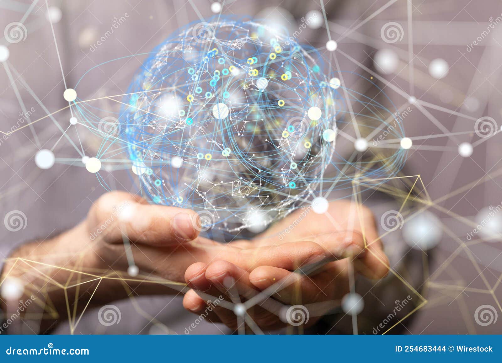 3D Rendered World Map Hovering in Mans Hand Stock Photo - Image of ...
