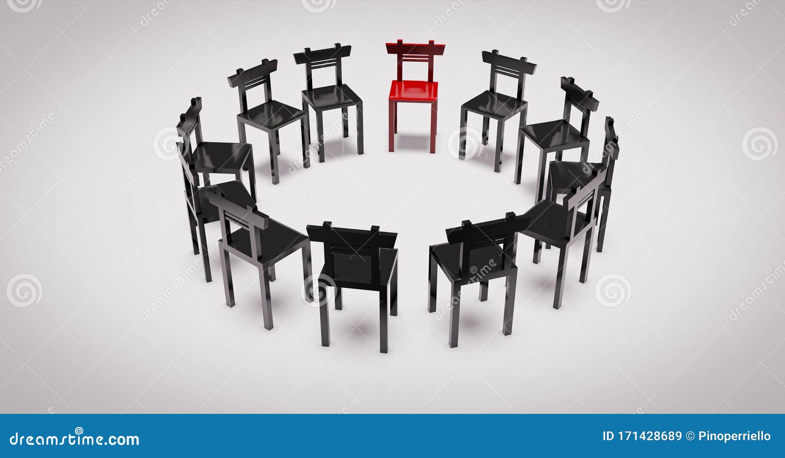 3d Renderin - Black Chairs in a Circle with a Red Front Chair for Group ...