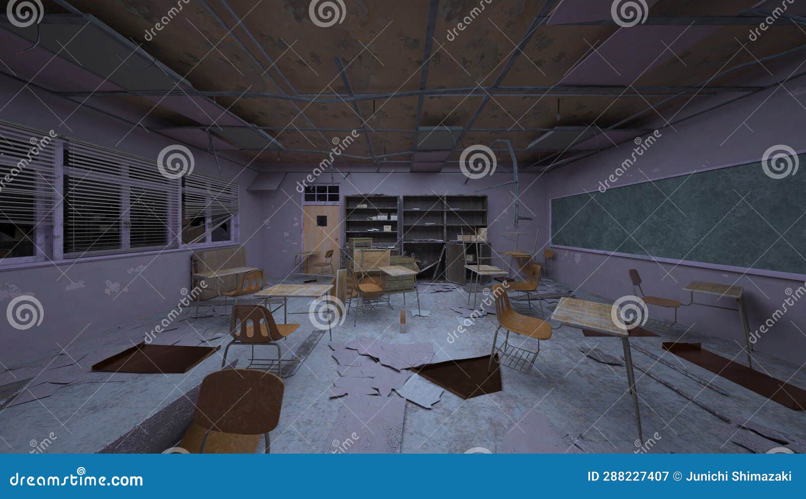 3D Rendering of the Abandoned Classroom Stock Illustration - Illustration of school, decay ...