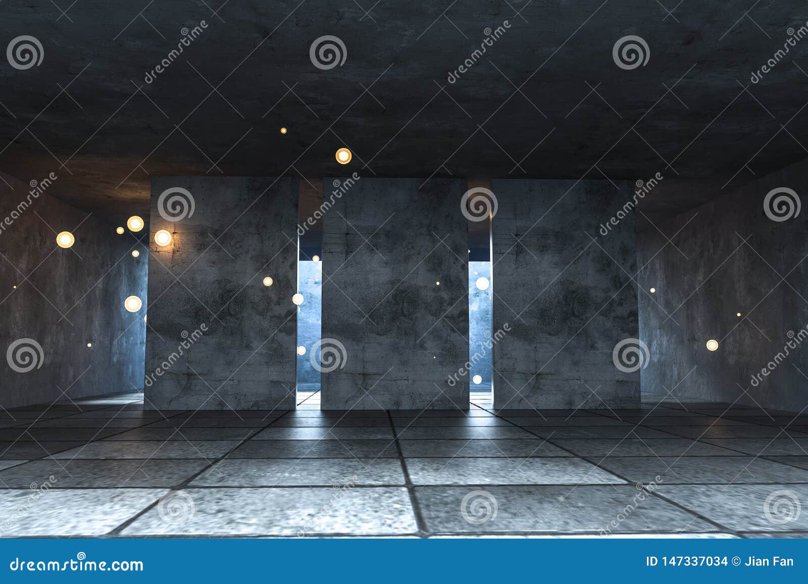 3d Rendering, The Abandoned Empty Room At Night Stock Photography ...