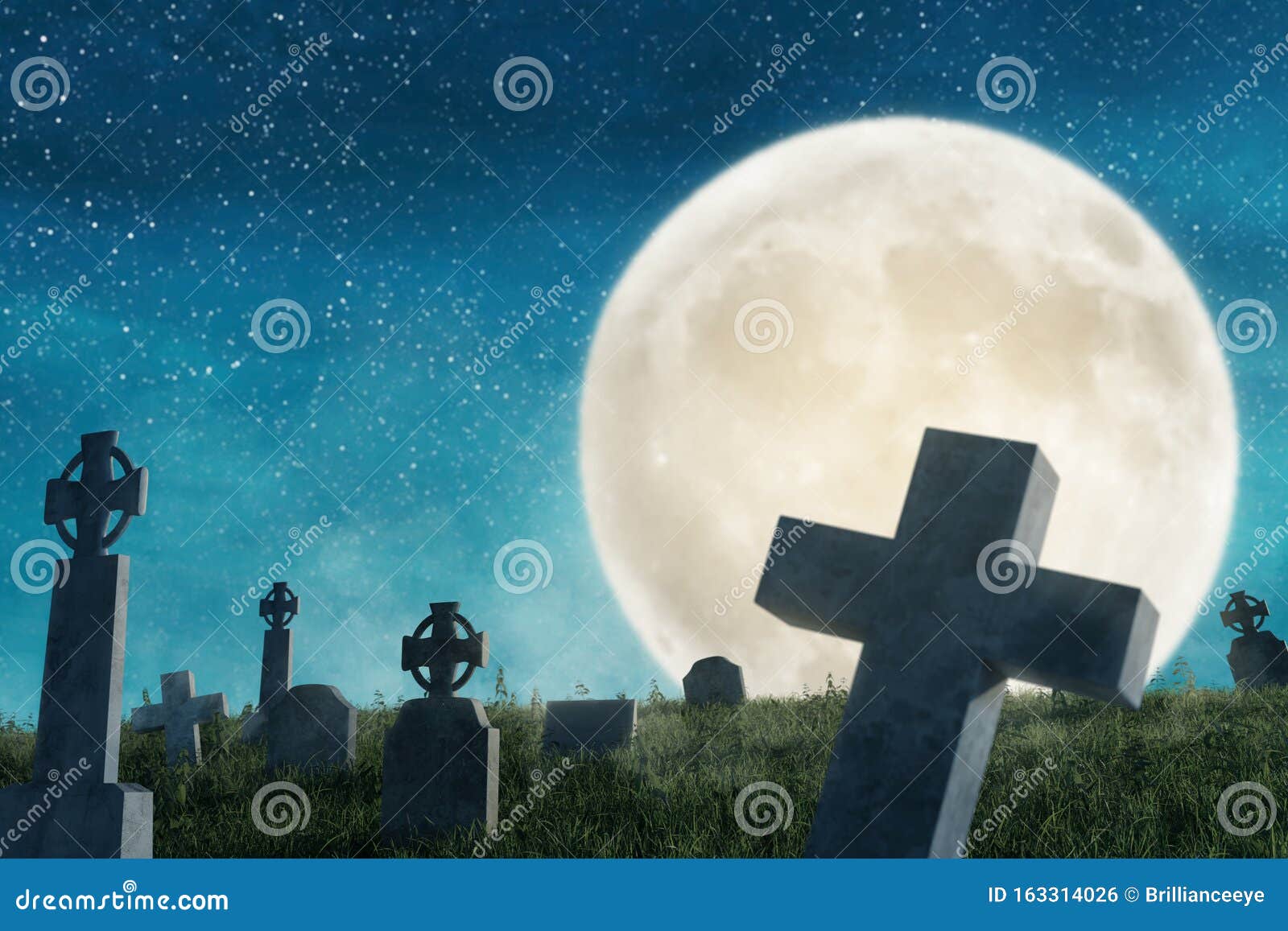 3d Rendering of Abandoned Graveyard Full with Old Tombstones in the ...
