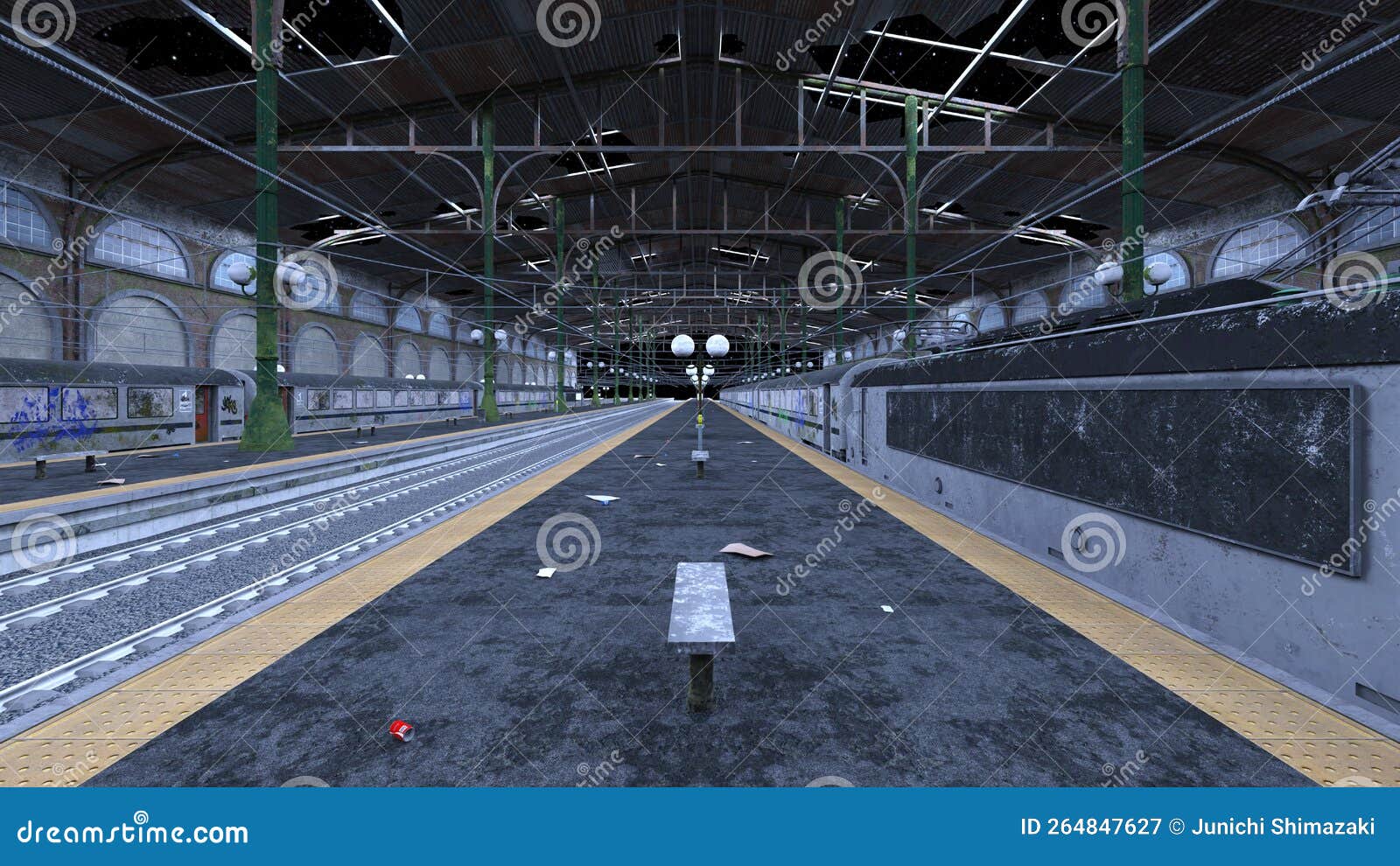 3D Rendering of the Abandoned Station Stock Illustration - Illustration ...