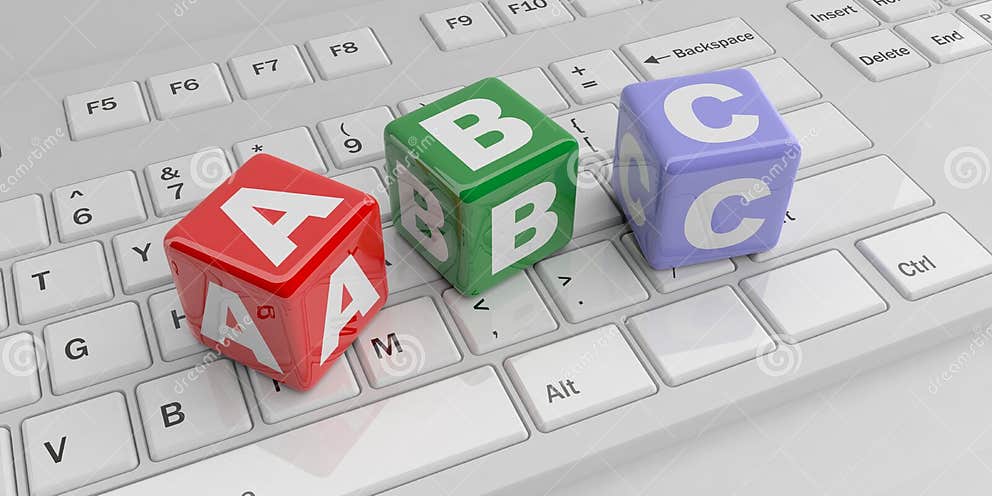 3d Rendering Abc Cubes on a White Keyboard Stock Illustration ...