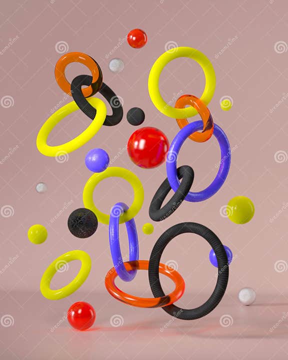 3D Rendering of an Abstract Art Composition Featuring Various Geometric ...