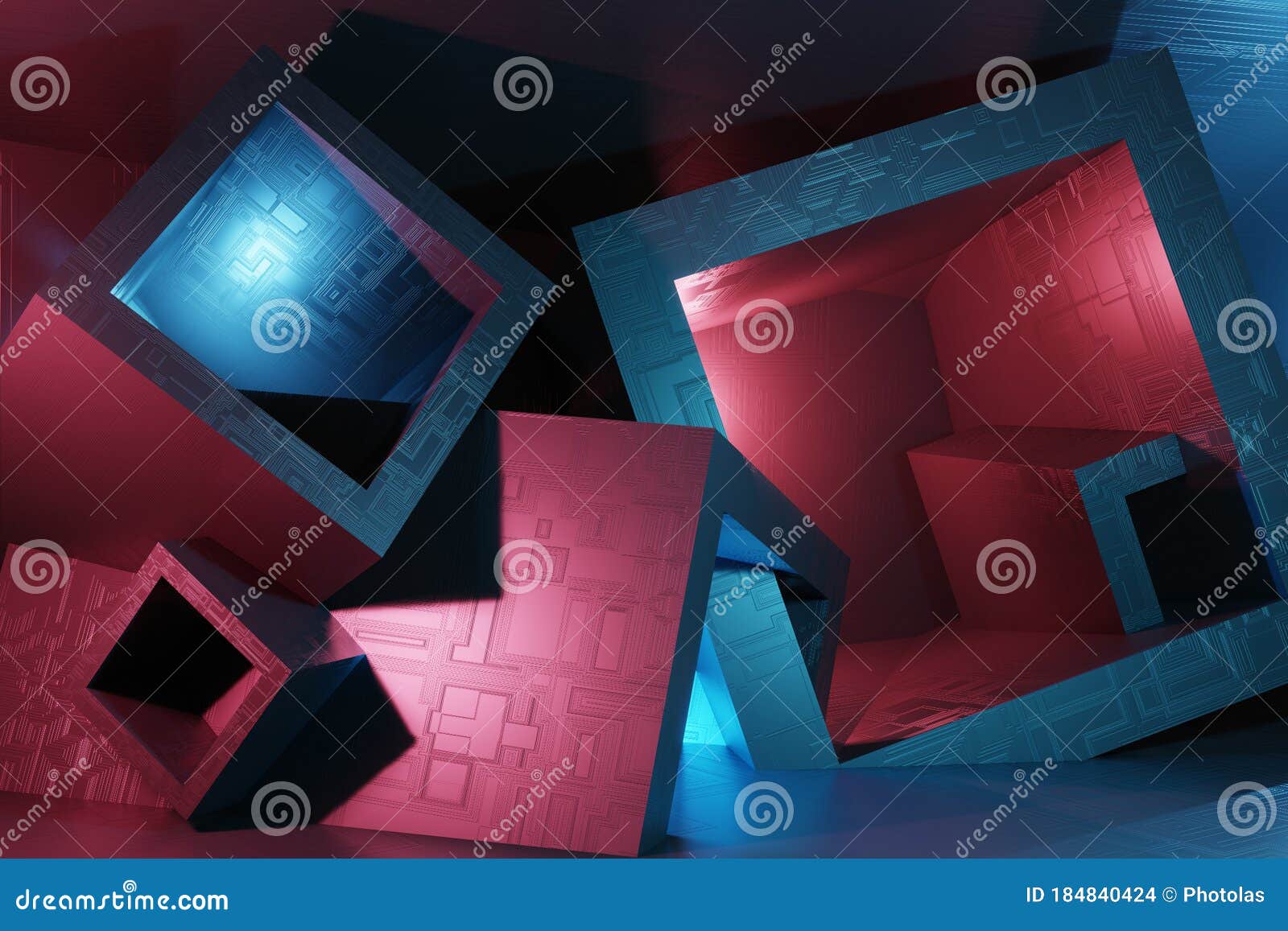 3D Rendering Abstract Art Sci-fi Background. The Cubic Shape With A ...