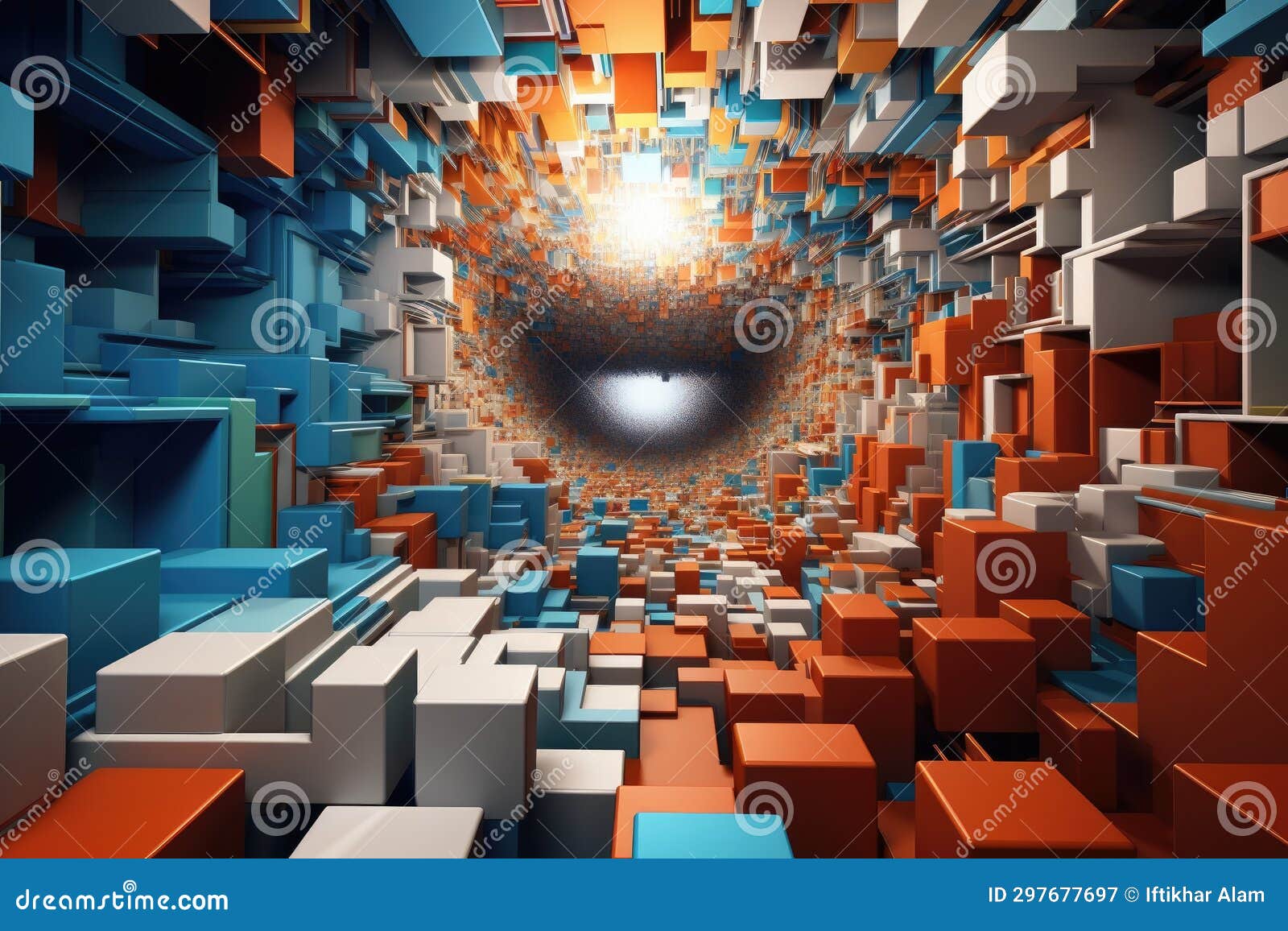 3d Rendering of Abstract Background with Blue and Orange Cubes in Space ...