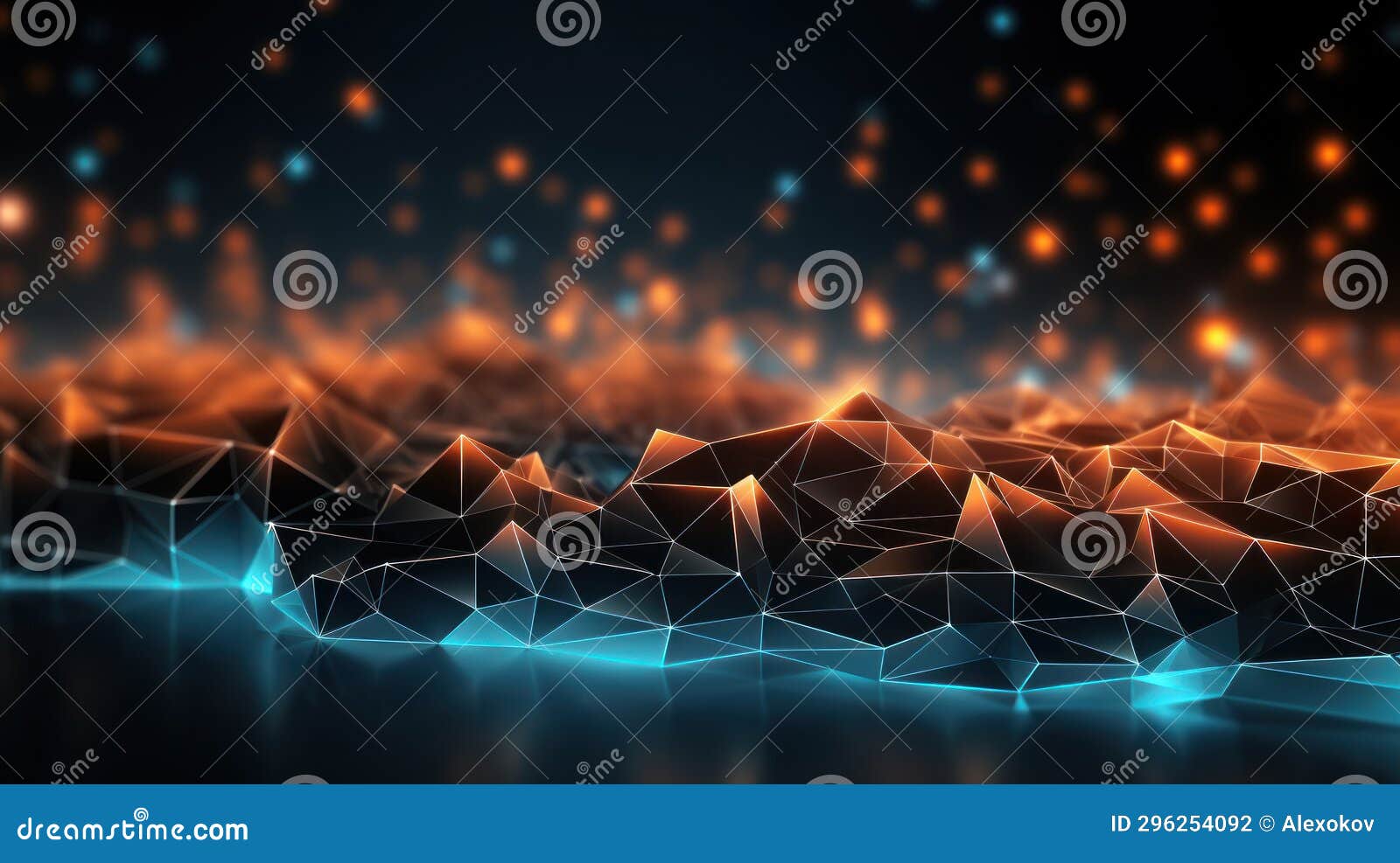 3d Rendering of Abstract Background with Glowing Particles in Low Poly ...