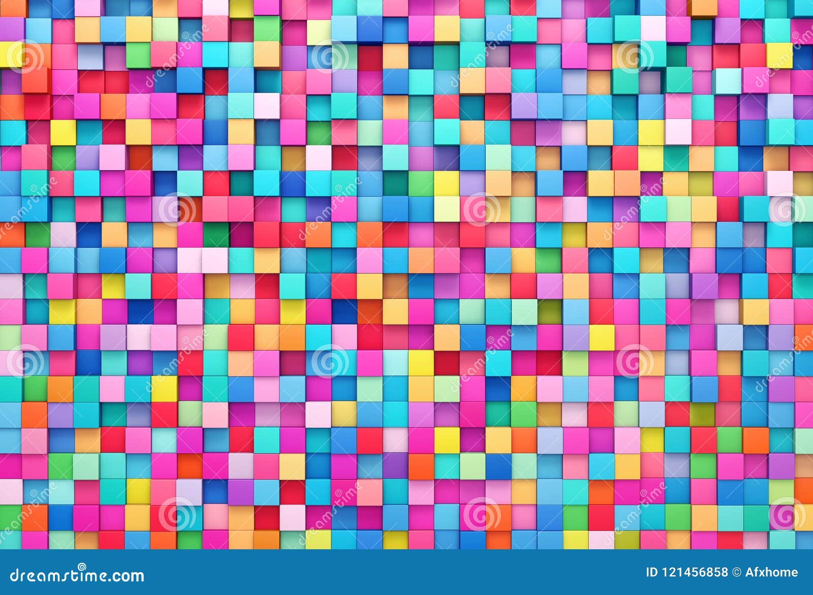 3D Rendering Abstract Background of Multi-colored Cubes Wall Stock ...