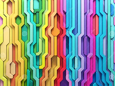3D Rendering Abstract Background of Multi-colored Lines Shapes Stock ...