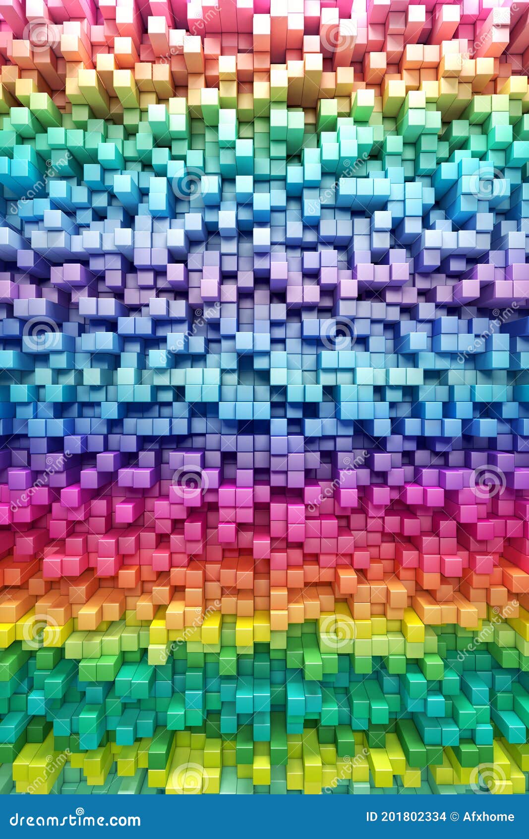 3D Rendering Abstract Background Multicolored Cubes Wall, Vertical ...