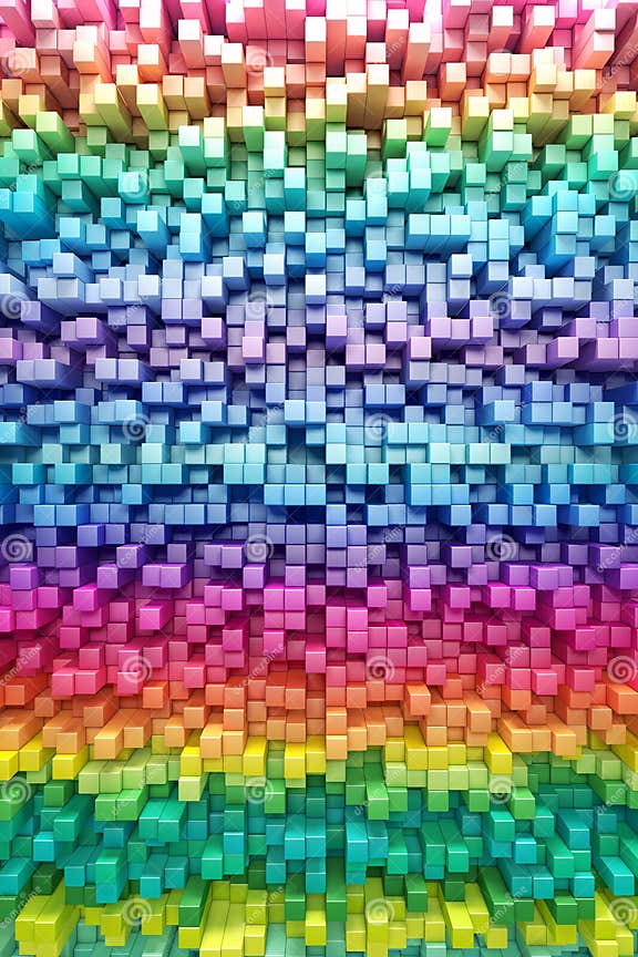 3D Rendering Abstract Background Multicolored Cubes Wall, Vertical ...