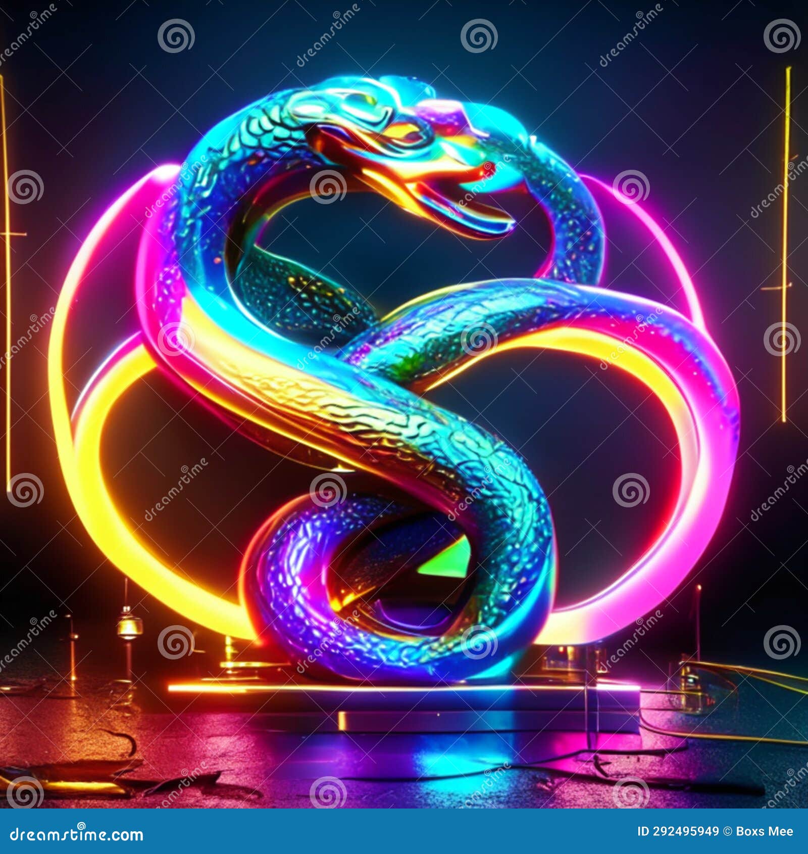 3d Rendering of an Abstract Background with Neon Light and a Snake ...