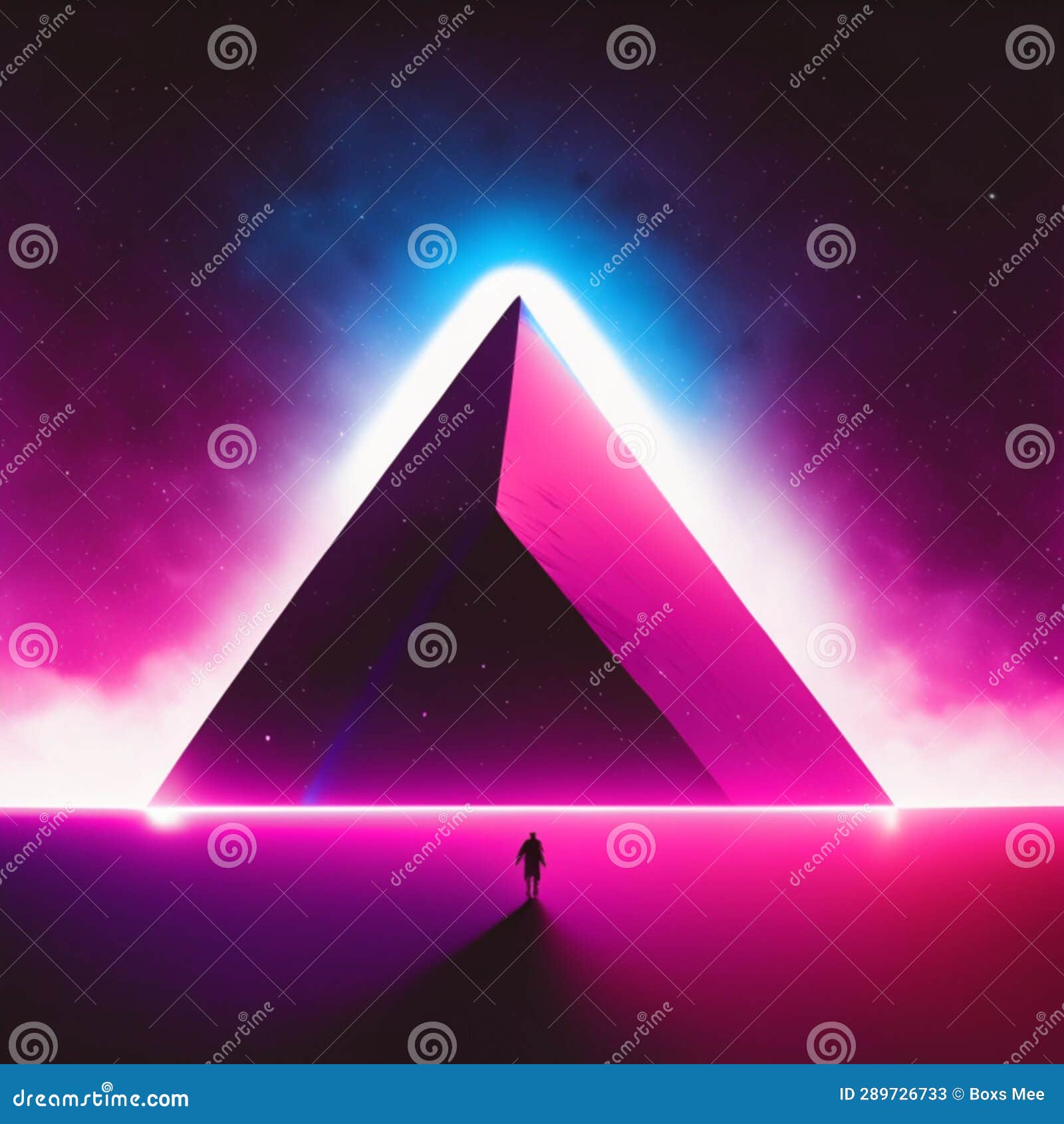 3d Rendering, Abstract Background with a Triangular Pyramid and Neon ...