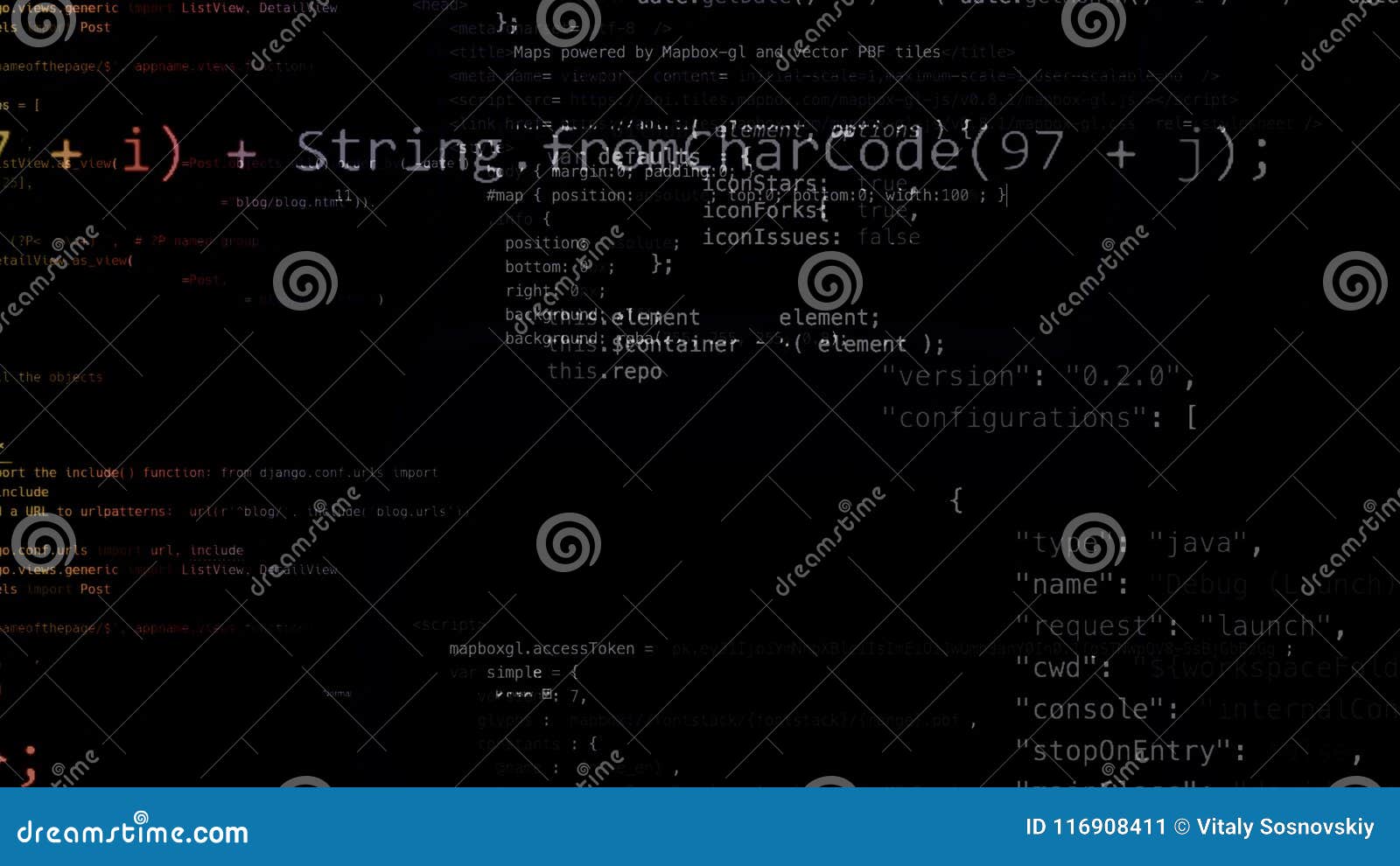 3d Rendering Of Abstract Blocks Of Code Located In The Virtual Space