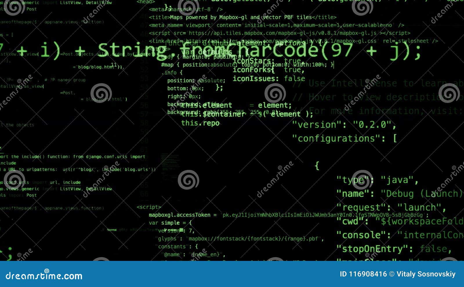 3D Rendering of Abstract Blocks of Code Located in the Virtual Space ...