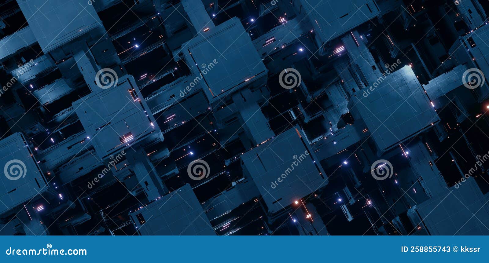 Abstract Blocky Shape with Glowing Led Lights. Concept for Blockchain ...