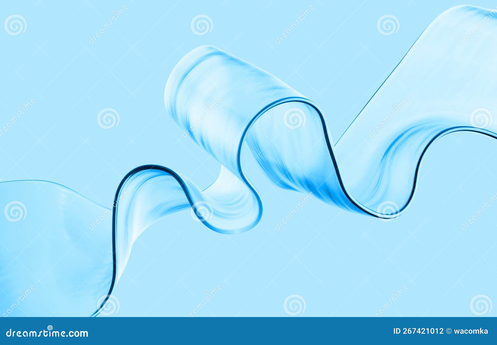 3d Rendering, Abstract Blue Background, Curvy Translucent Ribbon ...