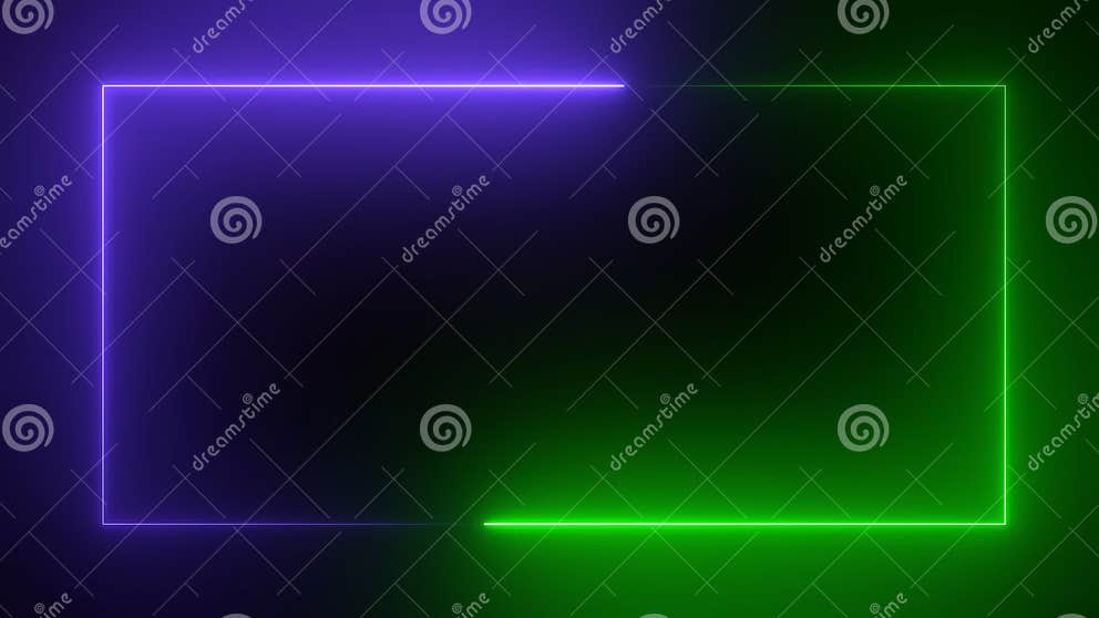3D Rendering of an Abstract Bright Neon Rectangular Frame. Laser ...