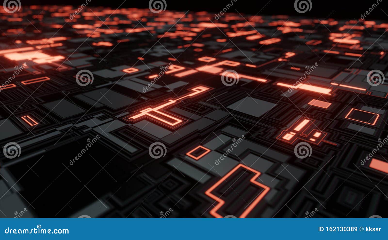 3D Rendering of Abstract Circuit Pcb Board with Glowing Led Red Color ...