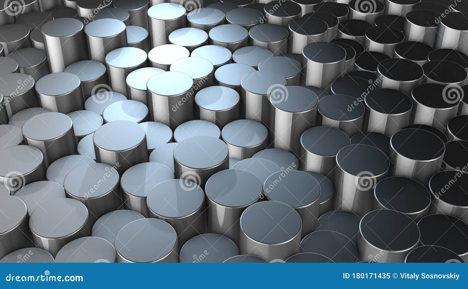 3D Rendering of Abstract Cylindrical Geometric Metallic Surfaces in ...