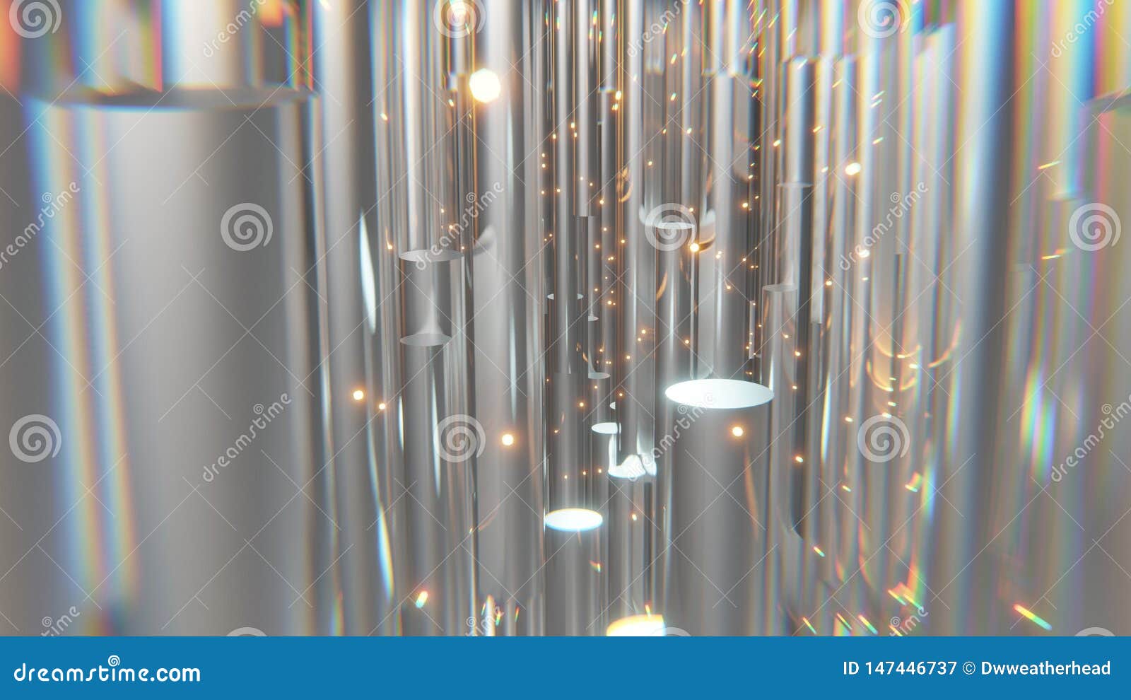 3d Rendering of Abstract Shiny Metallic Cylinders with Floating Orange ...