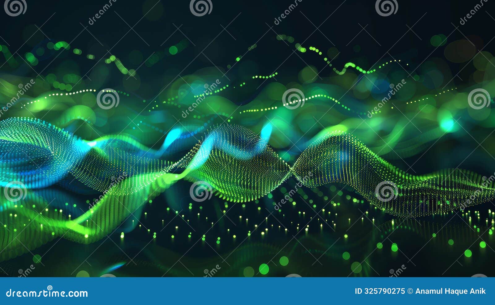 3d Rendering of Abstract Digital Particles. Futuristic Wave with Depth of Field and Bokeh Stock ...