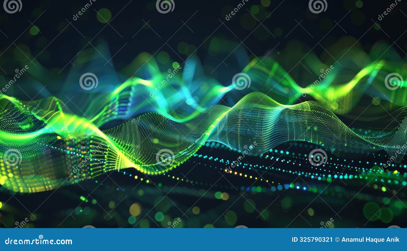 3d Rendering of Abstract Digital Particles. Futuristic Wave with Depth of Field and Bokeh Stock ...