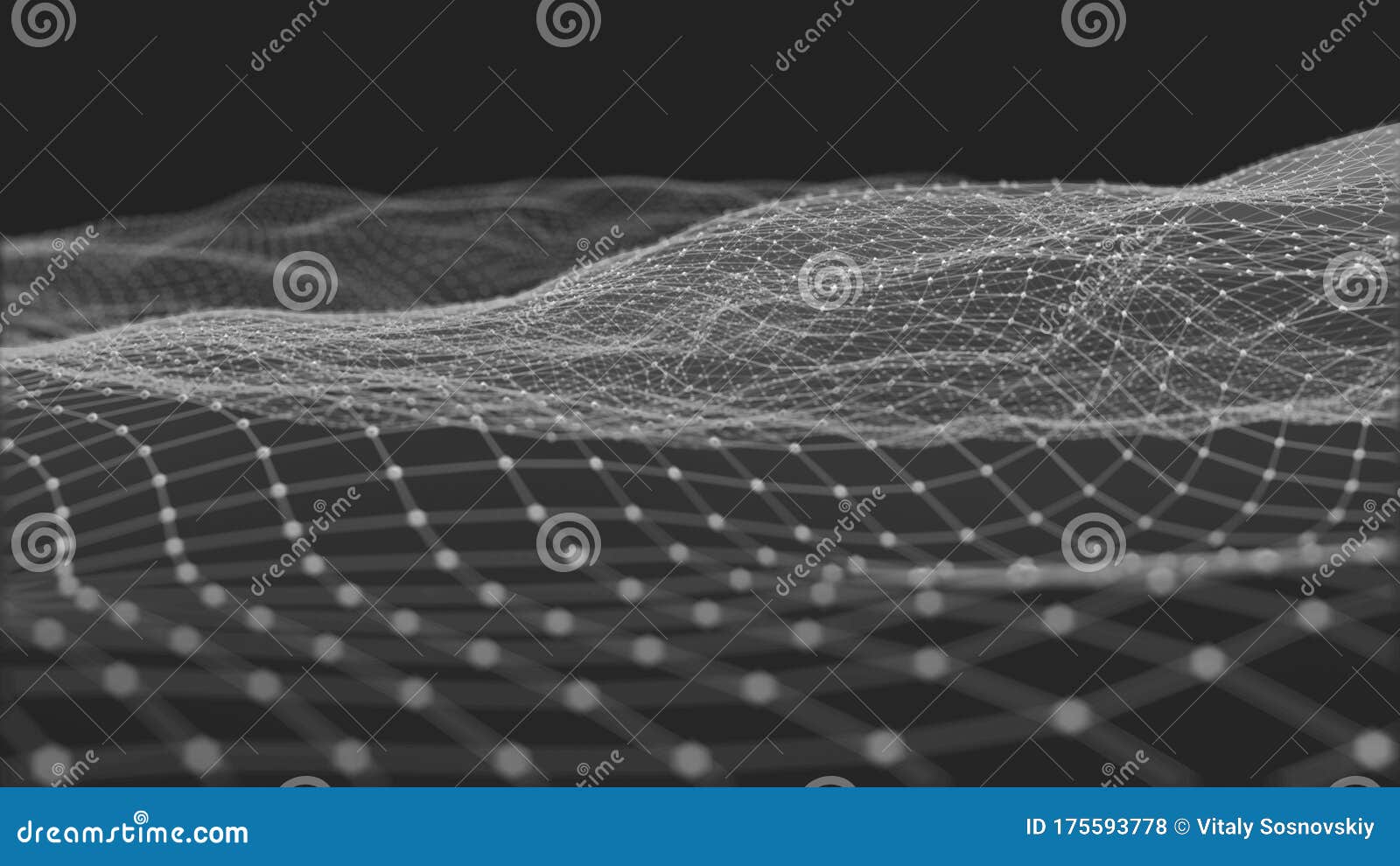 3D Rendering of Abstract Digital Waves and Bright Square Particles in ...