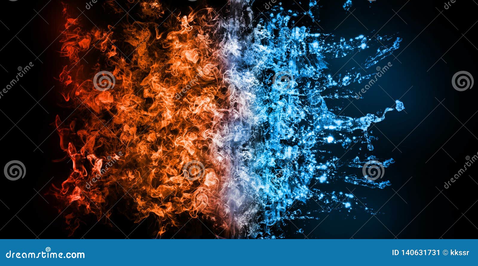 3D Rendering of Abstract Fire and Iced-water Element Against Vs Each ...